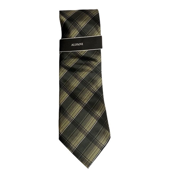 Alfani | Accessories | Alfani Black Gold Cross Hatch Grid Jacquard Silk ...